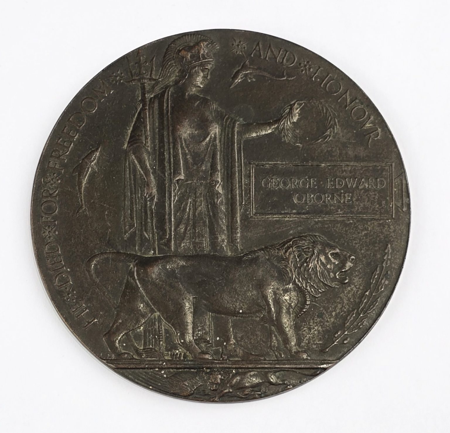 WW1 Death Plaque-GEORGE EDWARD OBORNE | Time Militaria